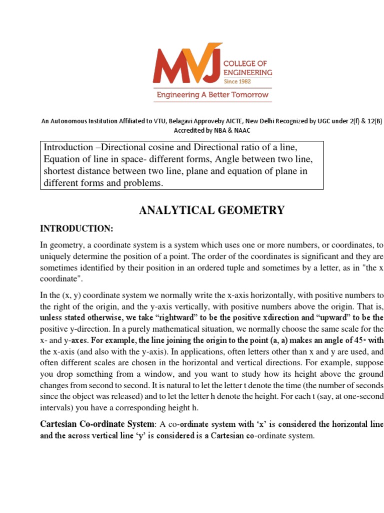 Analytical Geometry: Direction Cosines & Ratios | PDF | Cartesian ...