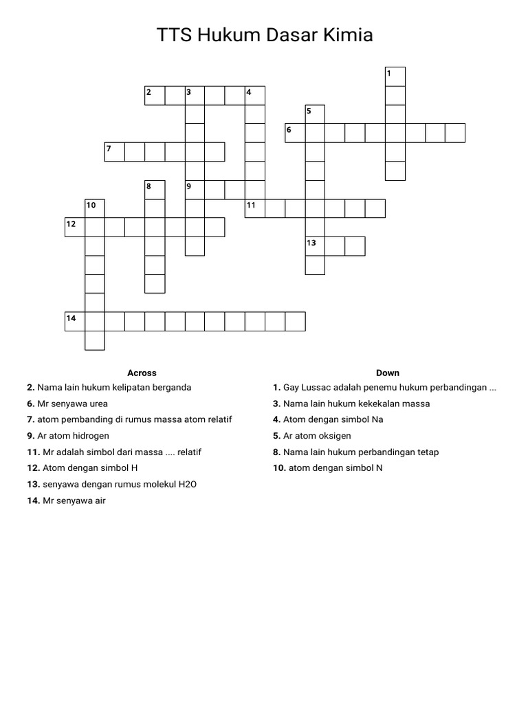 TTS Hukum Dasar Kimia - Crossword Labs | PDF