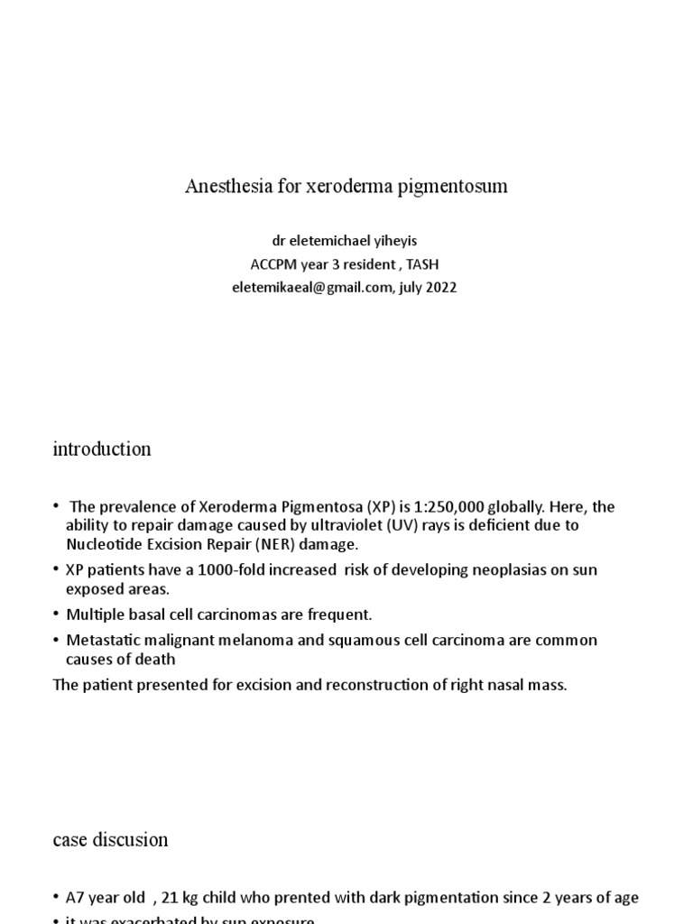 Anesthesia For Xeroderma Pigmentosum | PDF | Medicine | Causes Of Death