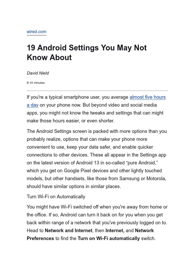 19 Android Settings You May Not Know About WIRED | Download Free PDF | Android (Operating System ...