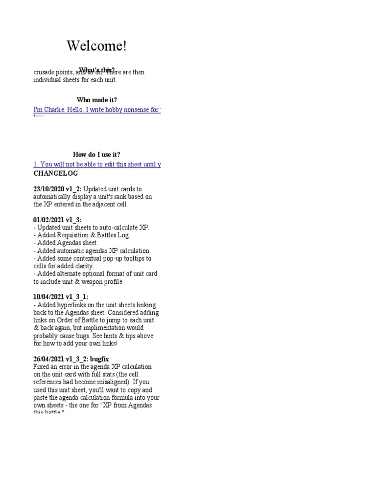 Warhammer 40K Crusade Roster Sheets | PDF