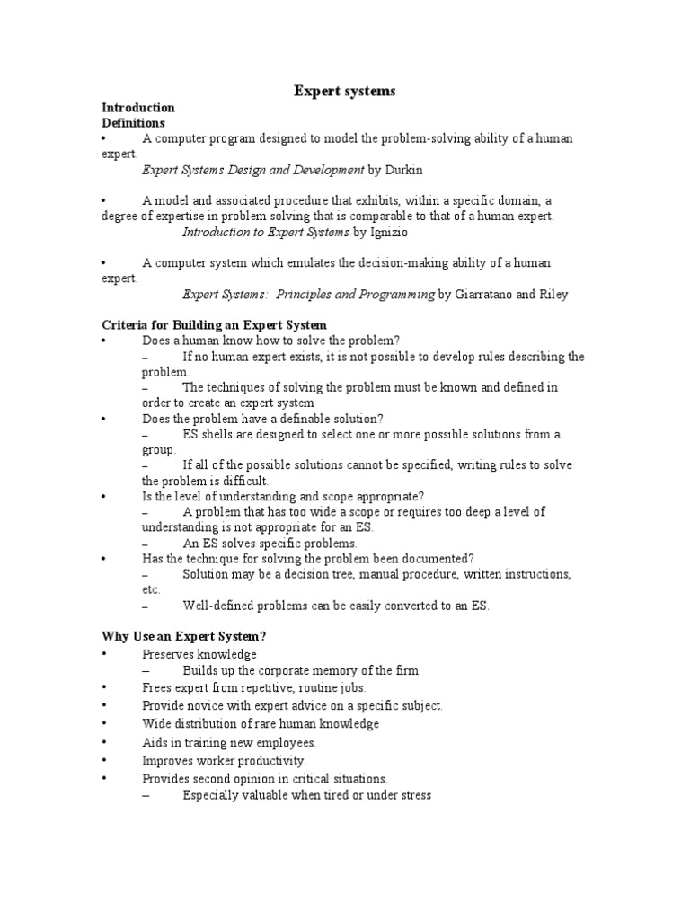 Introduction To Expert Systems | PDF | Expert | Inference