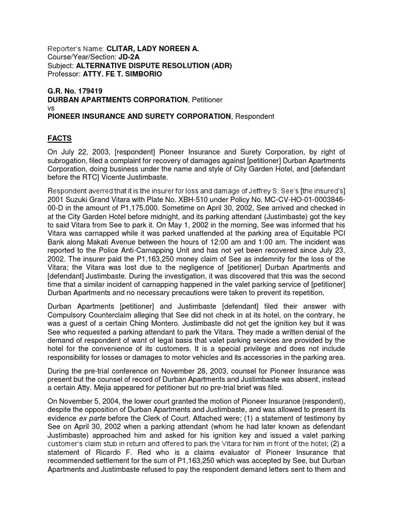 Law Students' ADR Case Analysis | PDF | Complaint | Brief (Law)