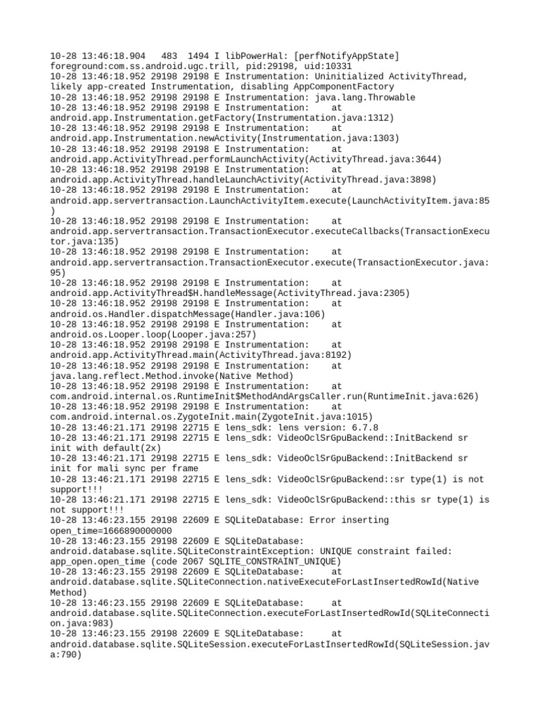 Android App Error Log Analysis | PDF | Java (Programming Language) | Software Engineering