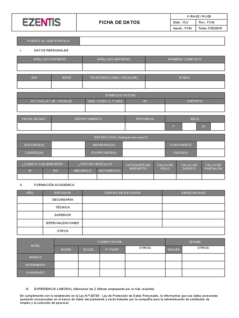 F-RH-02 FICHA DE DATOS - Ezentis | PDF F-RH-02 FICHA DE DATOS - Ezentis | PDF