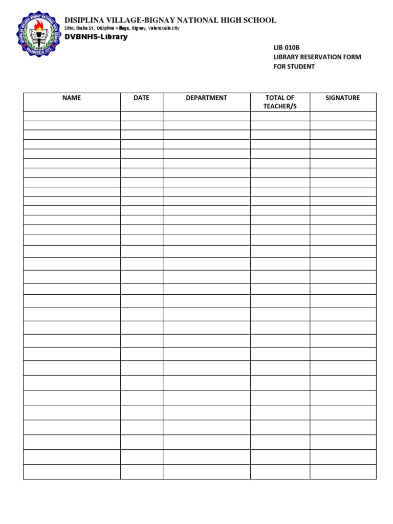 Lib-010b Lib Reservation Form | PDF