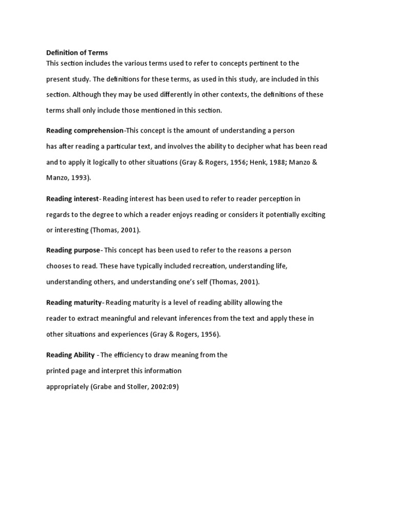 Definition of Terms-BNKKBSNPLK READING COMPREHENSION | PDF