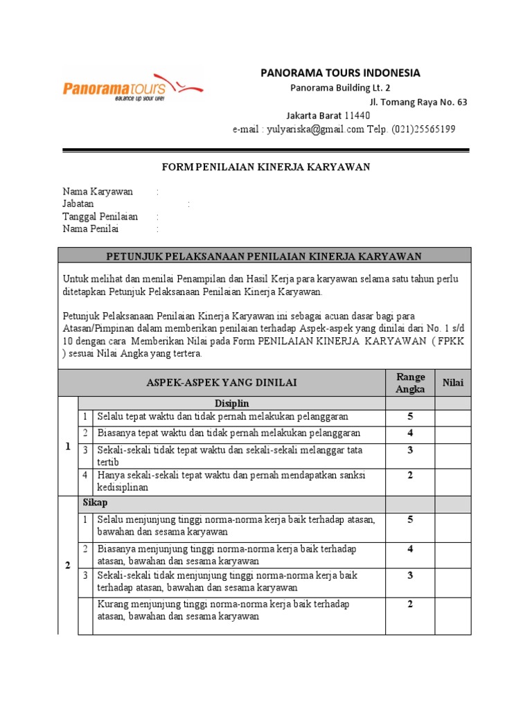 Form Penilaian Karyawan | PDF