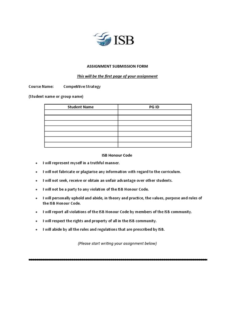ISB Assignment Form | PDF | Communication | Business