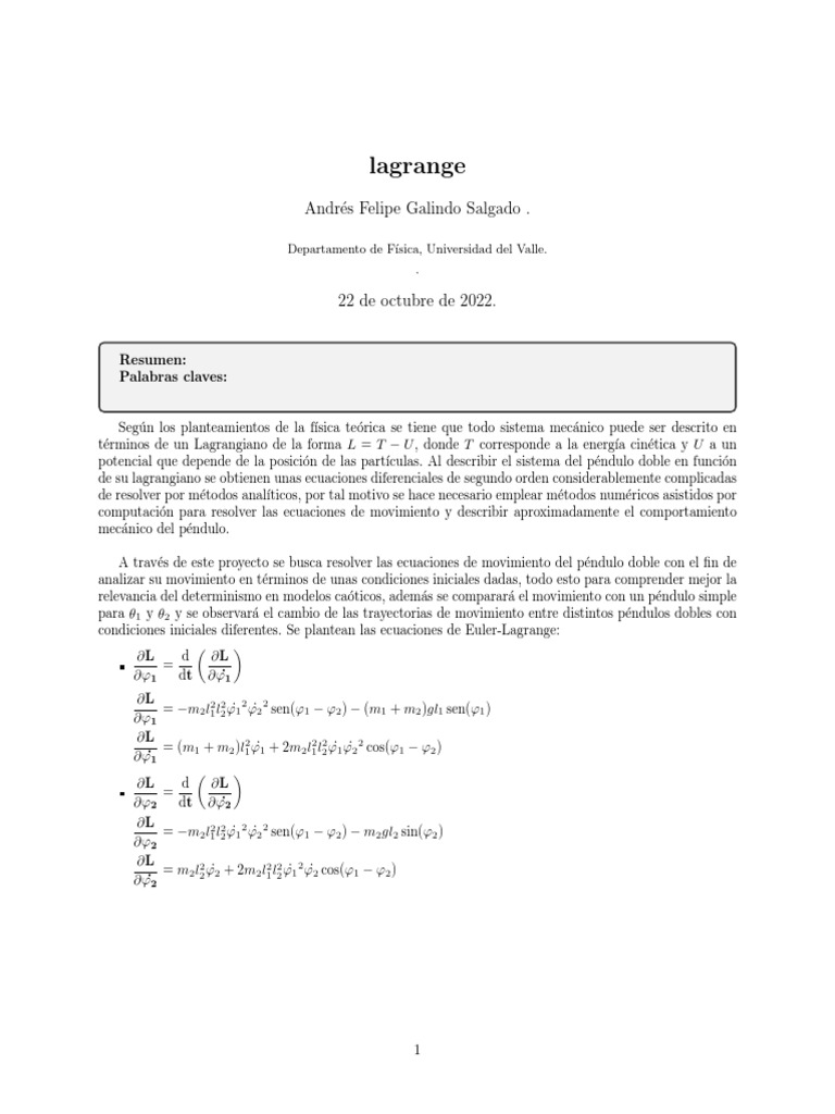 Lagrange | PDF | Péndulo | Ecuaciones