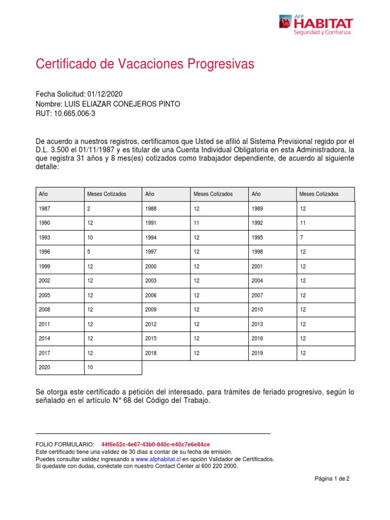 Certificado Afp Habitat | PDF