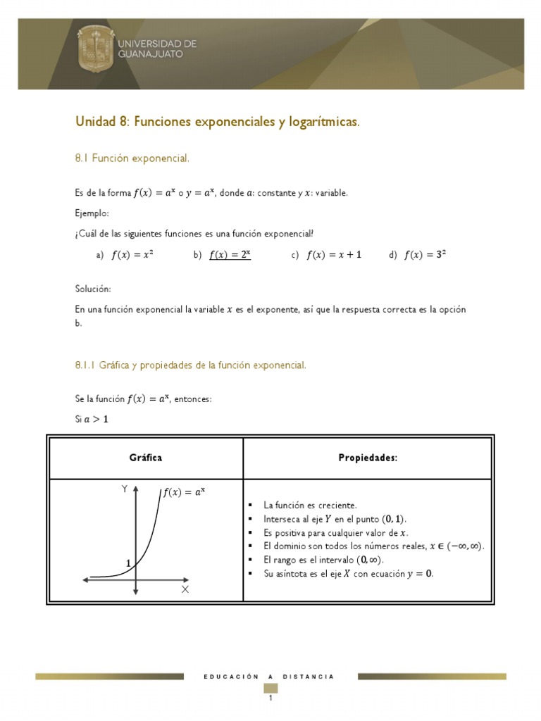 Unidad 8 Funciones Exponenciales y Logaritmicas | PDF | Logaritmo | Funcion exponencial