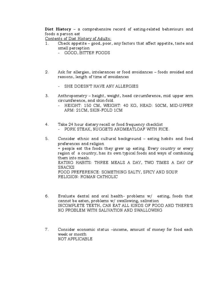 Diet History | PDF | Foods | Eating