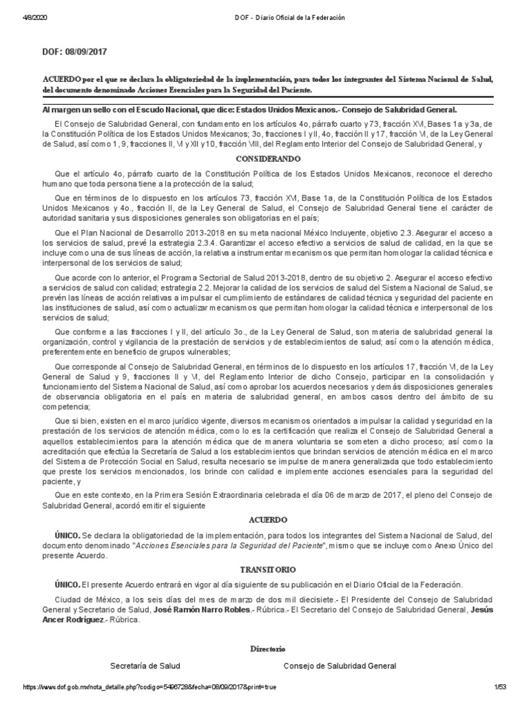 Dof - Aesp | PDF | Seguridad del paciente | Hospital