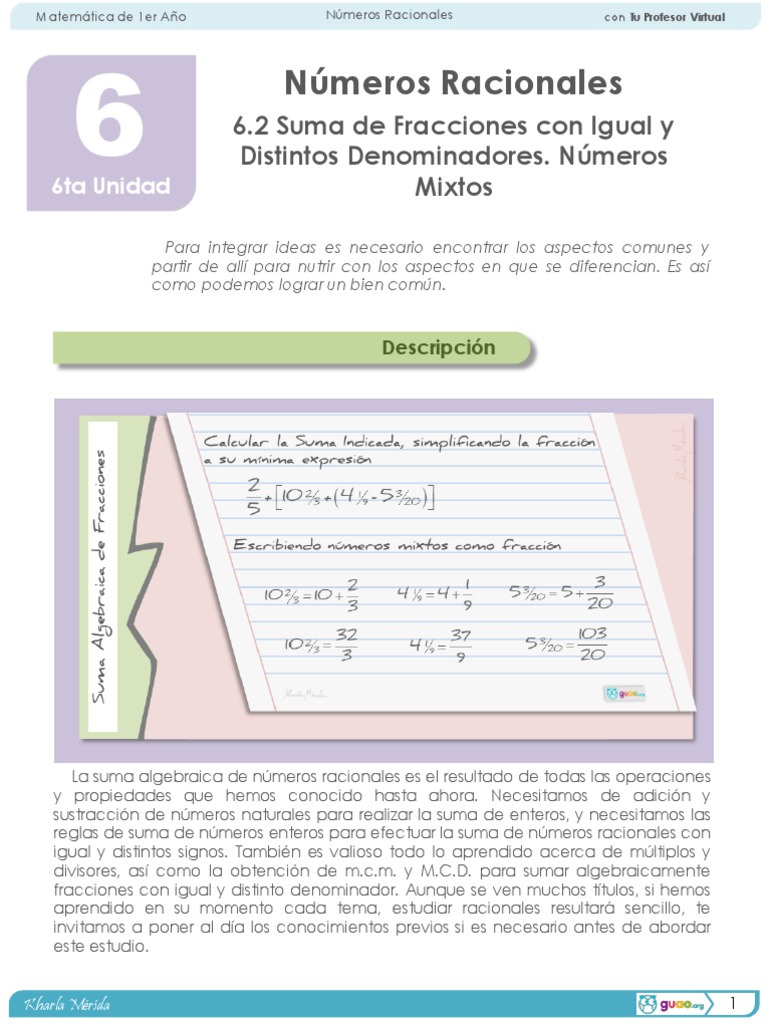 Suma de Fracciones - Racionales | PDF | Número racional | División ...