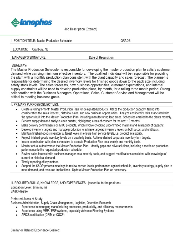 Master Production Scheduler Overview | PDF | Inventory | Supply Chain