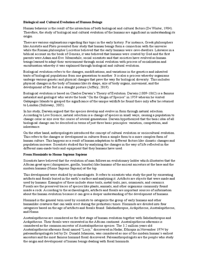 Ucsp Biological And Cultural Evolution Of Human Beings Pdf Homo