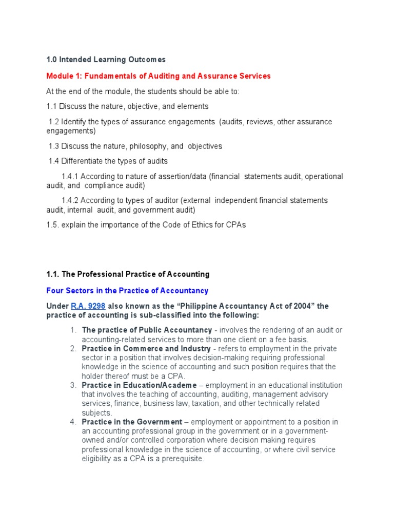 Module 1 - Fundamentals of Auditing and Assurance Services | PDF ...