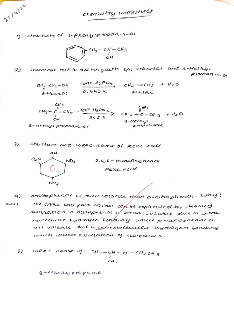 Chemistry Worksheet Pdf