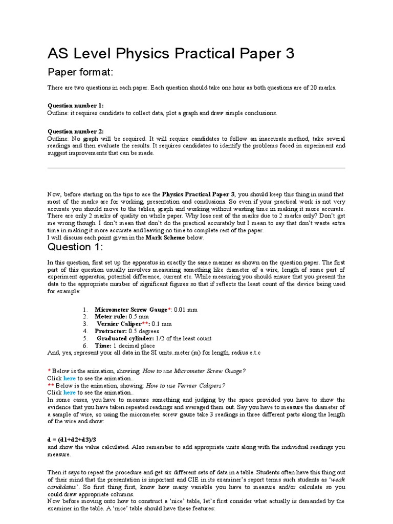 AS Level Physics Practical Paper 3 | PDF | Teaching Methods & Materials