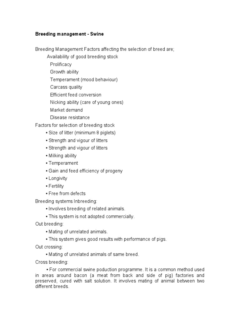 Breeding Management | PDF | Pig | Mammals
