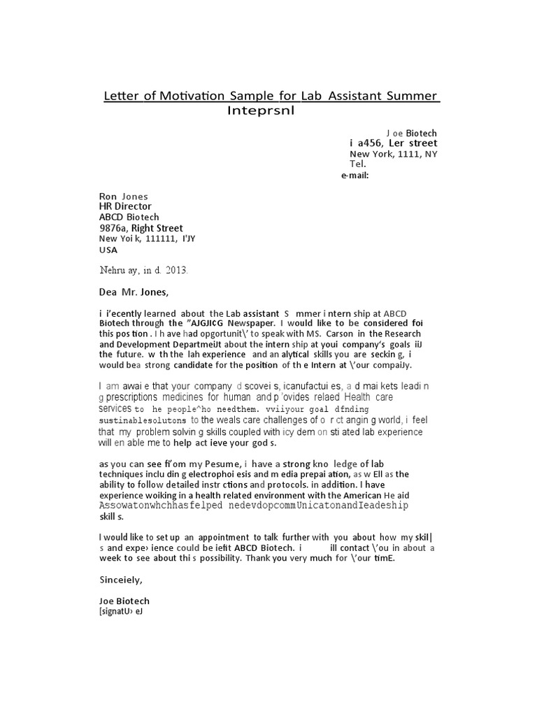 How To Write Motivation Letter For Internship | PDF