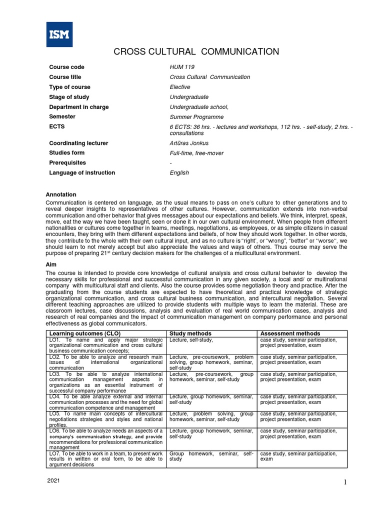 Cross Cultural Communication Course | PDF | Test (Assessment ...