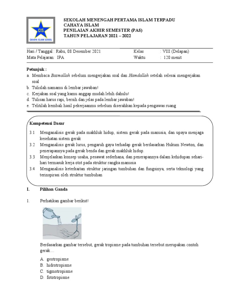 Soal Pas Ipa 8 | PDF | Seni | Sains & Matematika