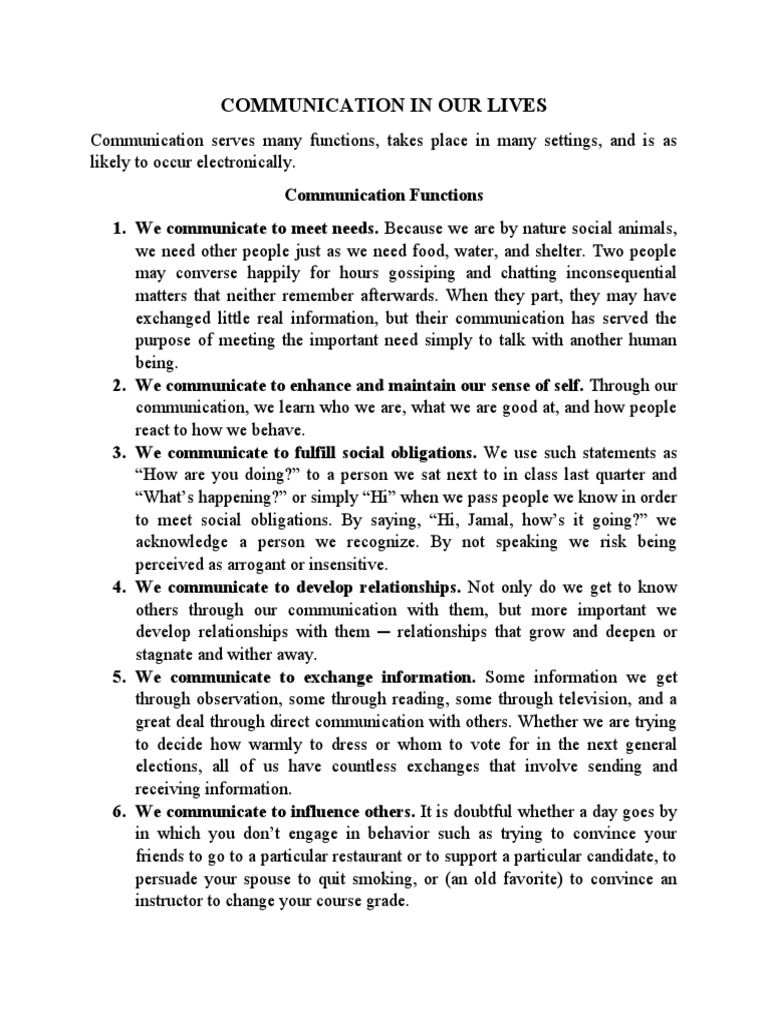 Communication's Role in Daily Life | PDF | Communication | Conversation