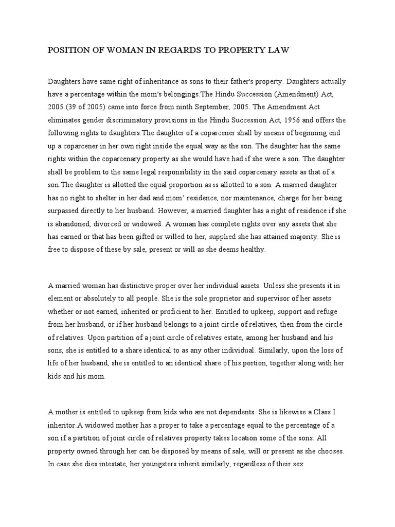 Position of Woman in Regards To Property Law | PDF | Marriage | Husband