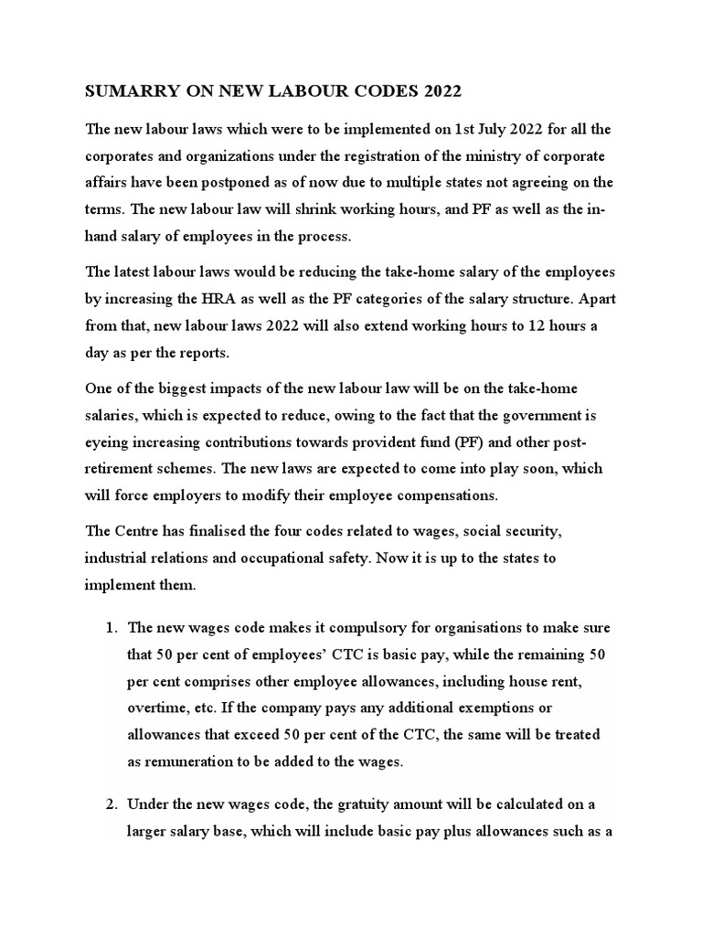New Labour Codes 2022 | PDF | Employment | Salary