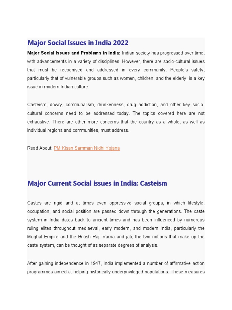 Major Social Issues in India 2022 | PDF | Caste | Marriage