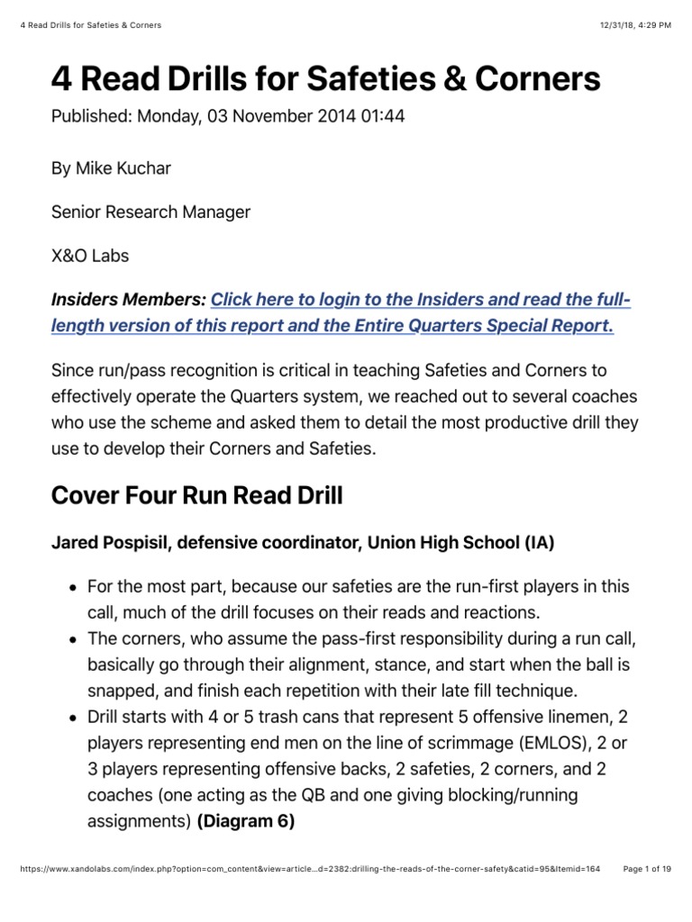 4 Read Drills For Safeties & Corners | PDF | Team Sports | Sports
