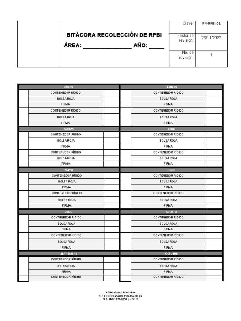 BITÁCORA RECOLECCIÓN DE RPBI | PDF