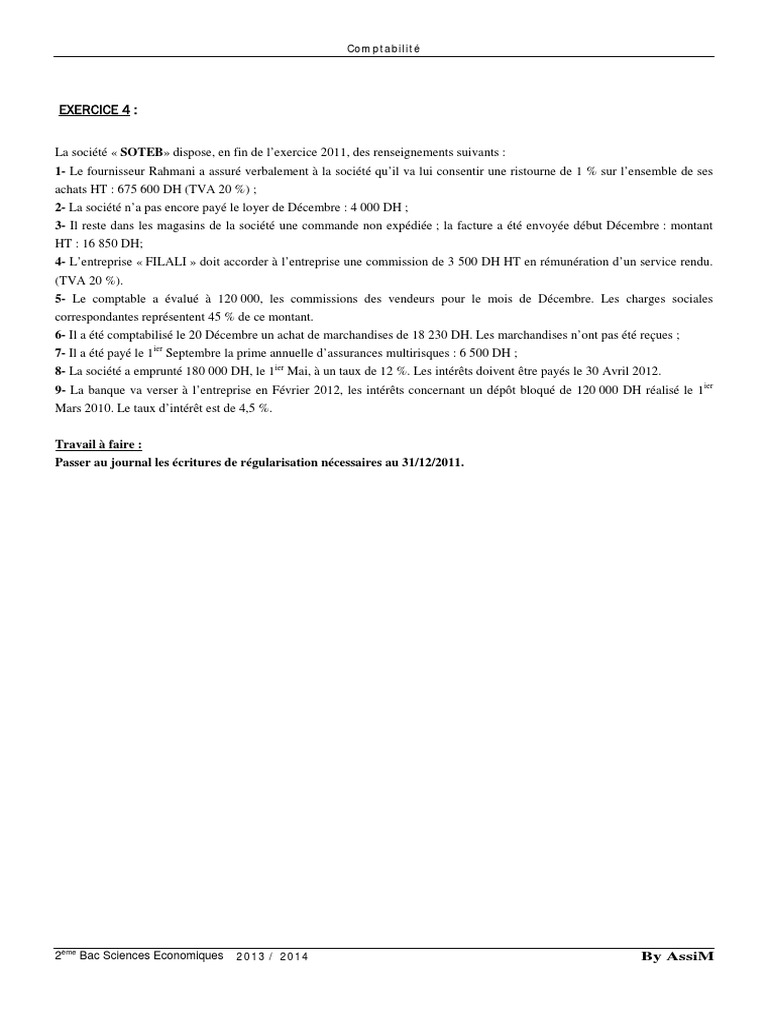 2 Bac Eco Exercice 4 Regularisation Des Charges Et Produits | PDF | Finance et gestion monétaire