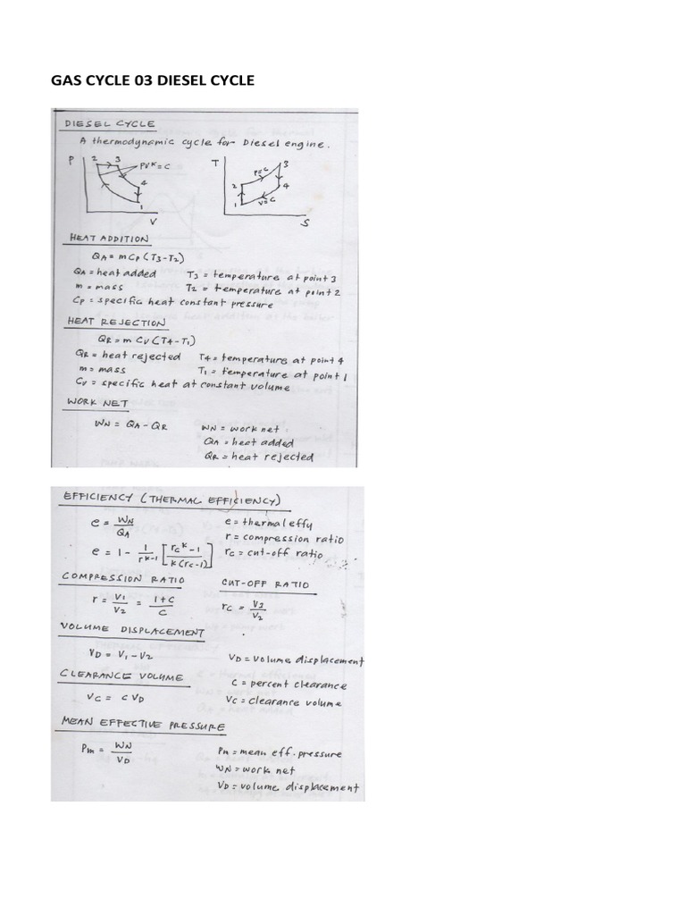 Diesel Cycle Analysis and Calculations | PDF