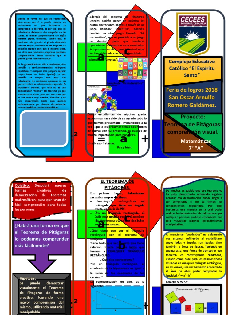 Tríptico Teorema de Pitágoras 7° A | PDF | Triángulo | Geometría del ...