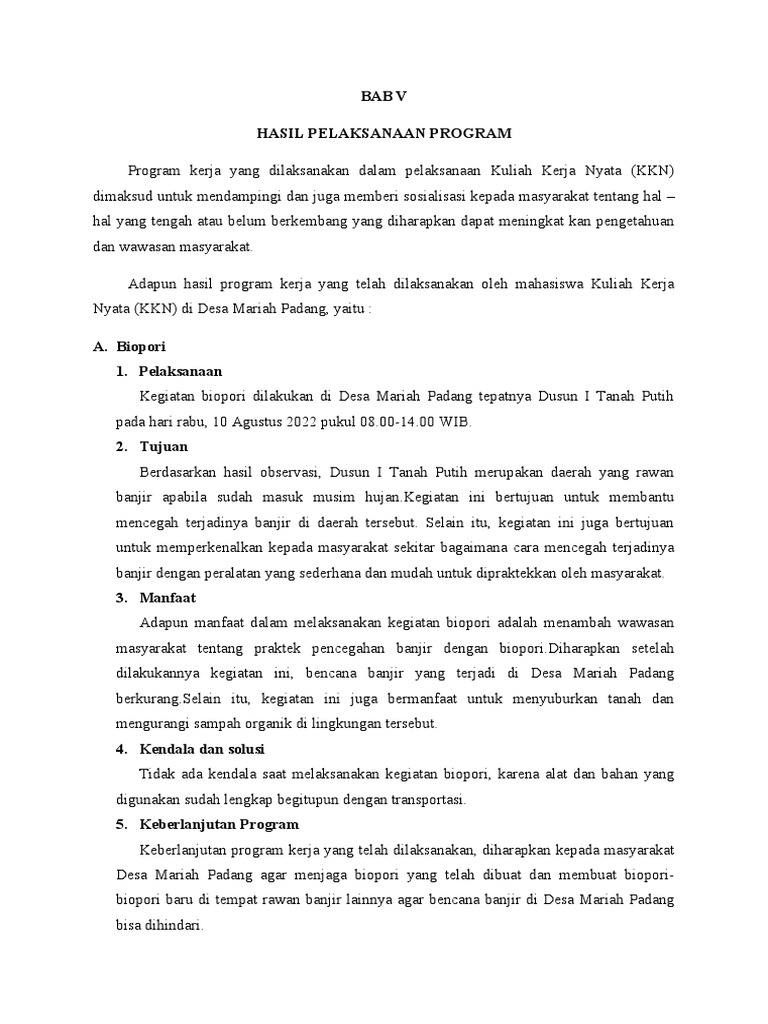 Bab V Laporan KKN-1 | PDF