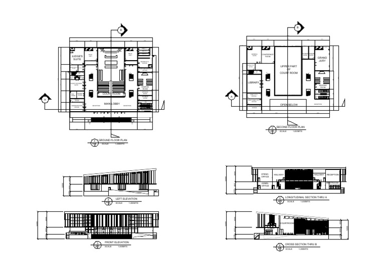 Floor plan layout of a courthouse showing room dimensions and ...