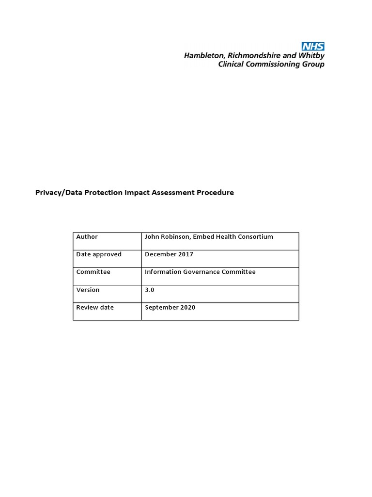 Privacy Impact Assessment Procedure Pdf Privacy Regulatory Compliance