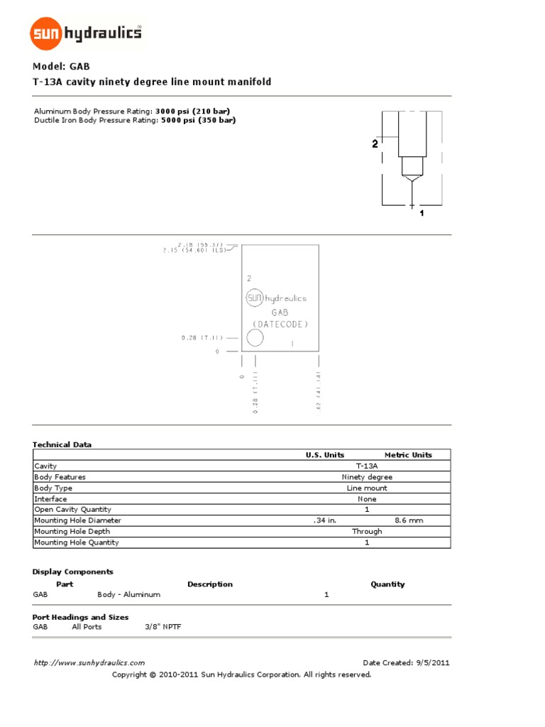 Model: GAB T-13A Cavity Ninety Degree Line Mount Manifold | PDF