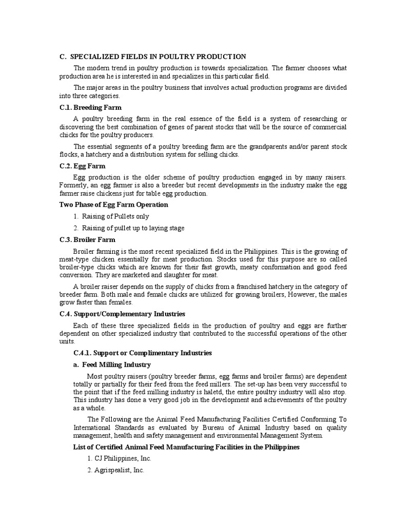Specialized Fields and Support Industries in Poultry Production | PDF ...