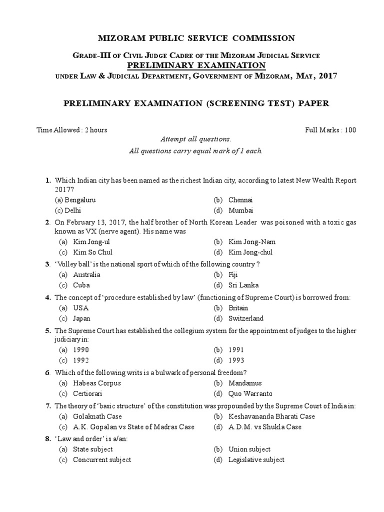 Civil Judge III Preliminary Paper | PDF | Supreme Court Of India ...