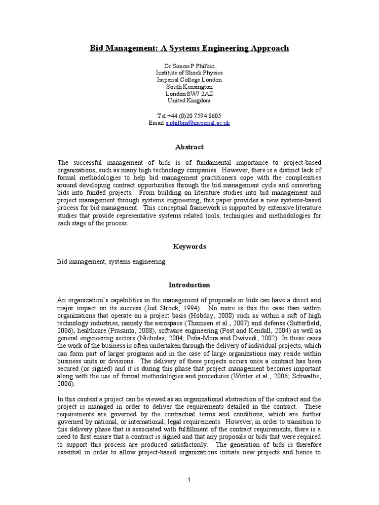 Systems Engineering in Bid Management | PDF | Systems Engineering ...