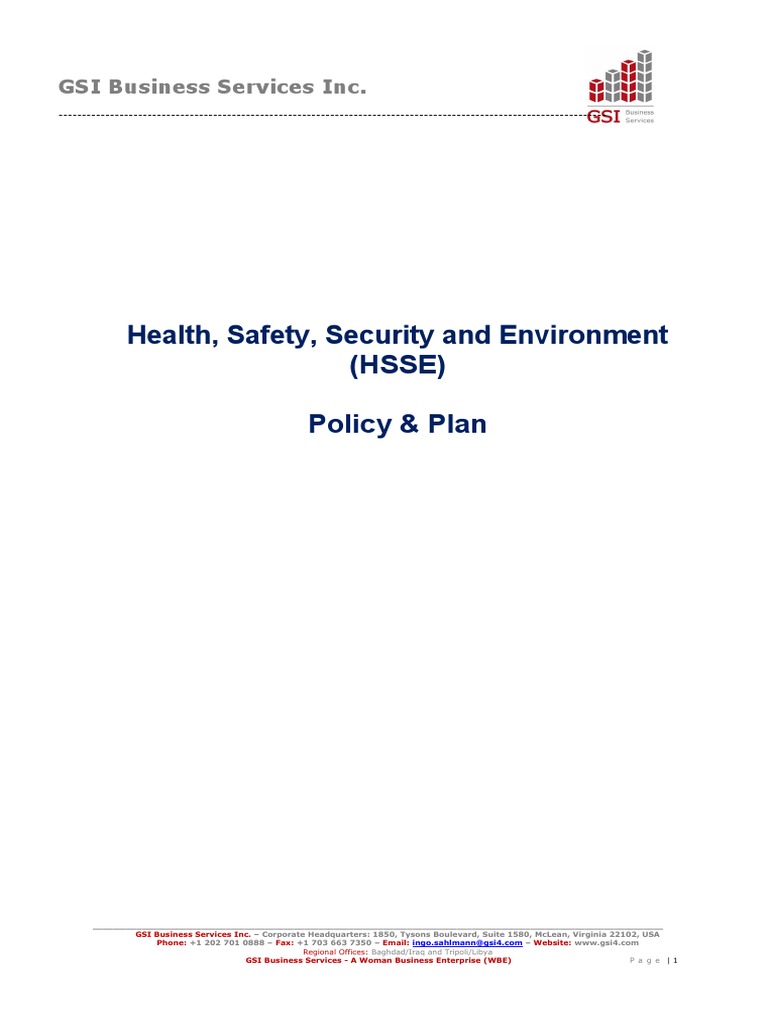 HSSE Health Safety Security and Environment Plan | PDF | Safety | Occupational Safety And Health