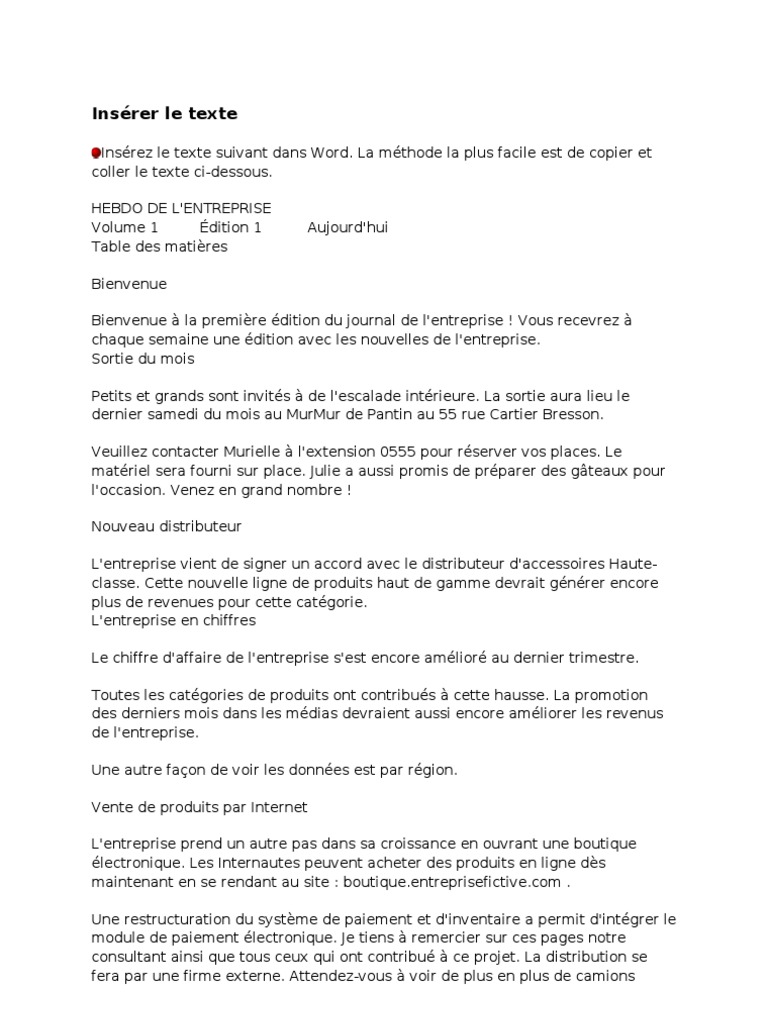 Exercice Complet de Word | PDF | Microsoft Excel | Microsoft Word