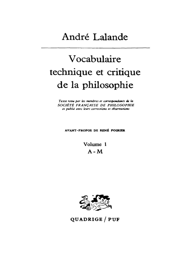 Vocabulaire Technique Et Critique de La Philosophie (André Lalande) | PDF