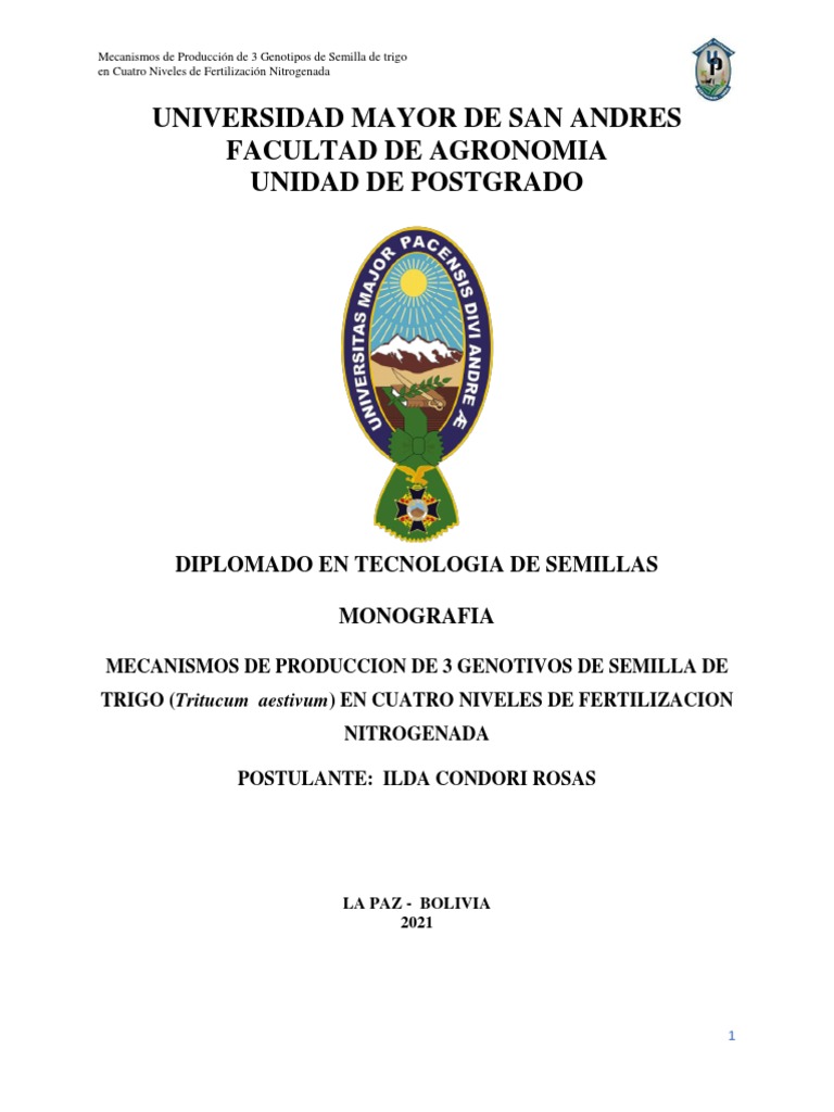 MONOGRAFIA de 3 Genotipos de Semilla de Trigo | PDF | Trigo | Agricultura