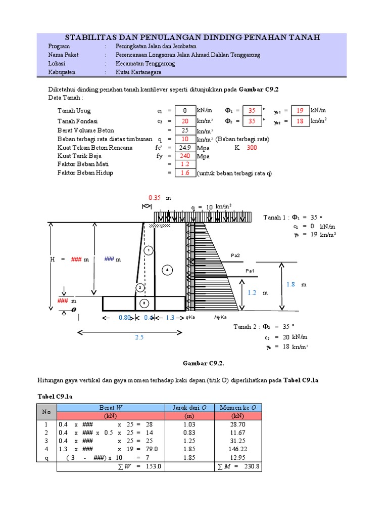Perhitungan Stabilitas Tanah (Raitening Wall) 3.5 | PDF