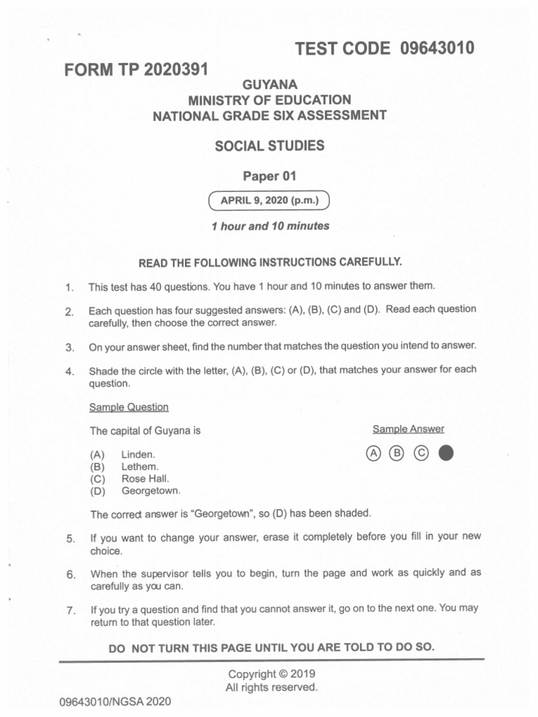 National Grade 6 Assessment 2020 Social Studies P1 | PDF